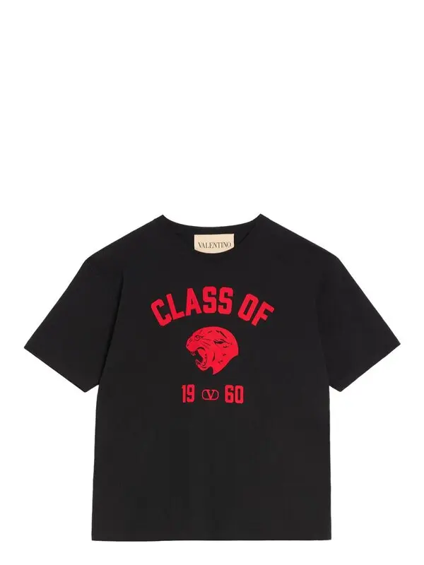 Valentino Garavani Panther-print Cotton T-shirt - Black/red