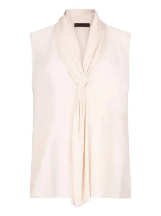 Liu Jo Sleeveless V-neck Georgette Top With Front Knot Detail - Vanilla