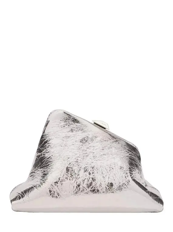 Attico Metallic Craquelé "day Off Small" Clutch - Silver
