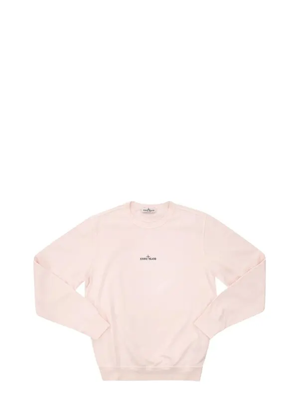 Stone Island Crewneck Sweatshirt With Printed Logo And Compass Pattern - Pink