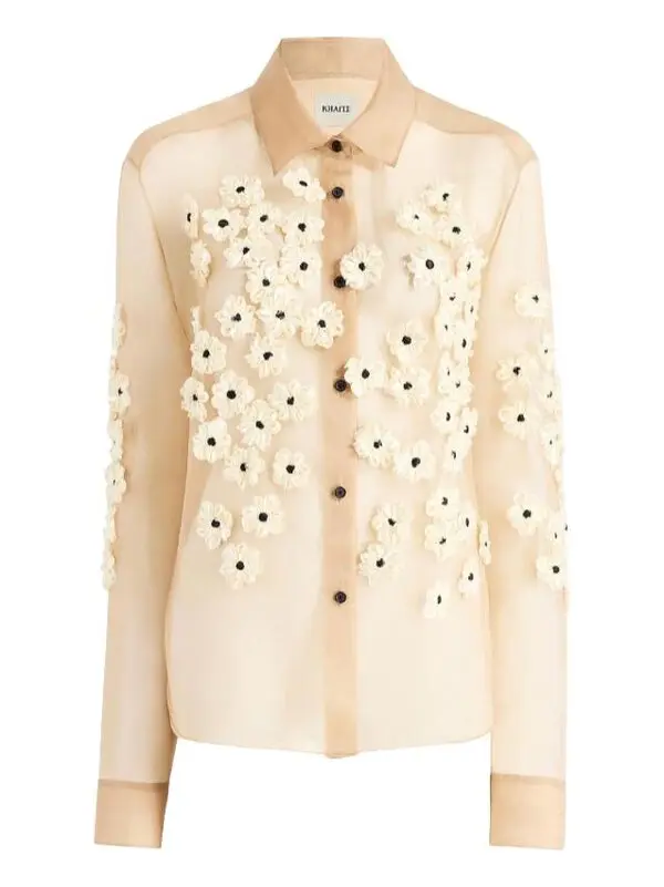 Khaite Floral Detailed Sheer Shirt - Nude