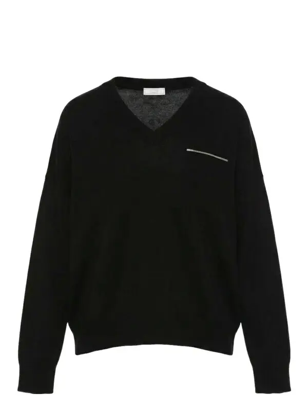 Peserico V-neck Long-sleeve Sweater With Pocket Detail - Black