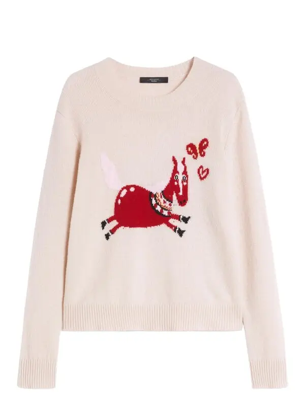 Max Mara Long Sleeve Sweater With Horse Graphic - Sand-colored
