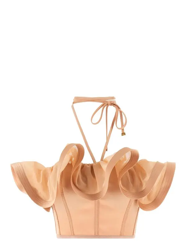 Elisabetta Franchi Ruffled Bustier Top - Nude
