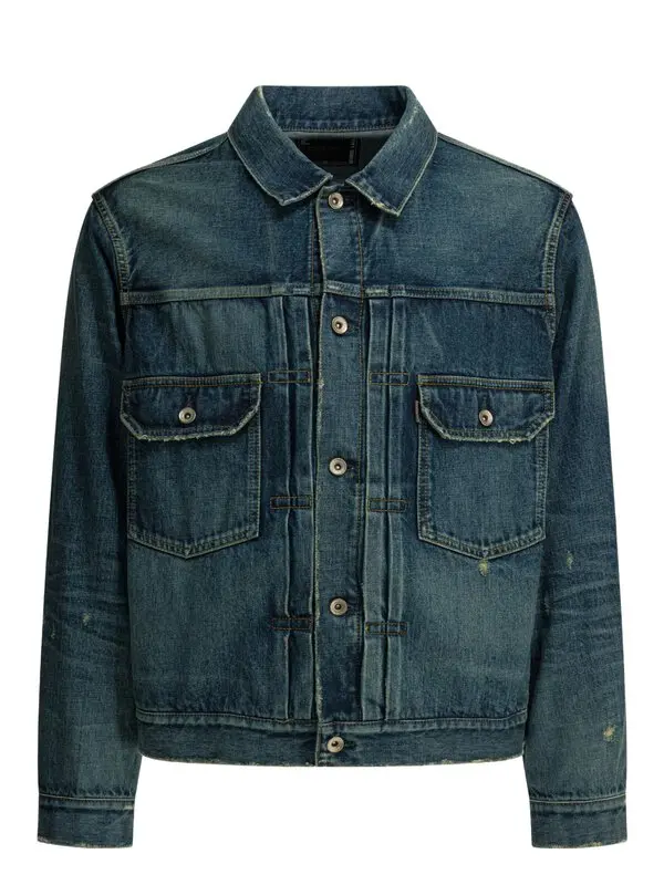 Sacai Checked-lining Denim Jacket - Green