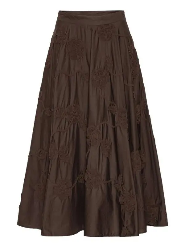 ROTATE BY BIRGER CHRISTENSEN Floral Appliqué Maxi Skirt - Dark Brown