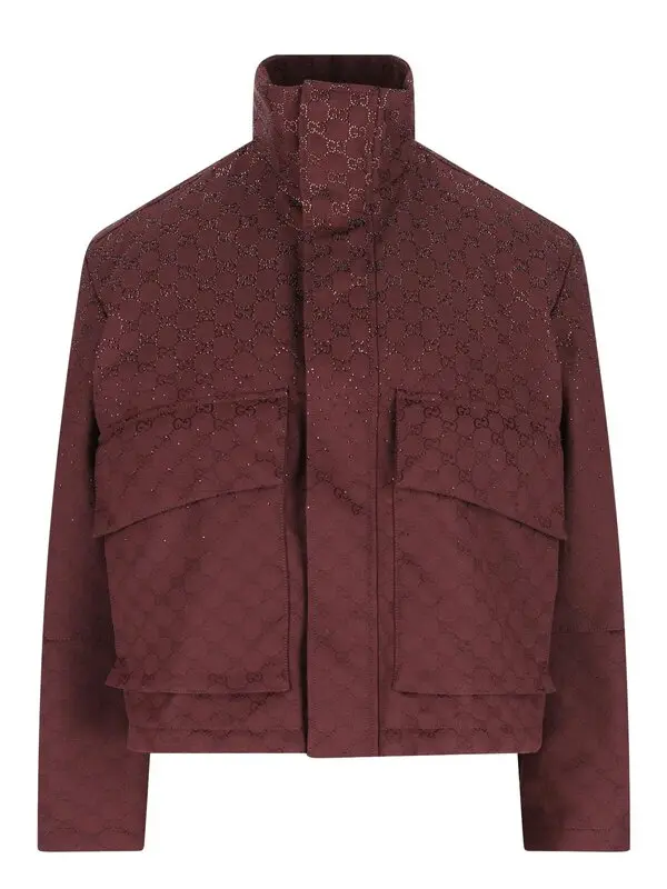 Gucci Embellished Gg Monogrammed Padded Jacket - Wine Red