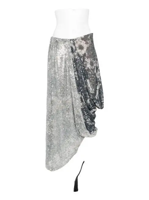 MAISON MARGIELA Sequin-embellished Floral-print Asymmetrical Skirt - Black
