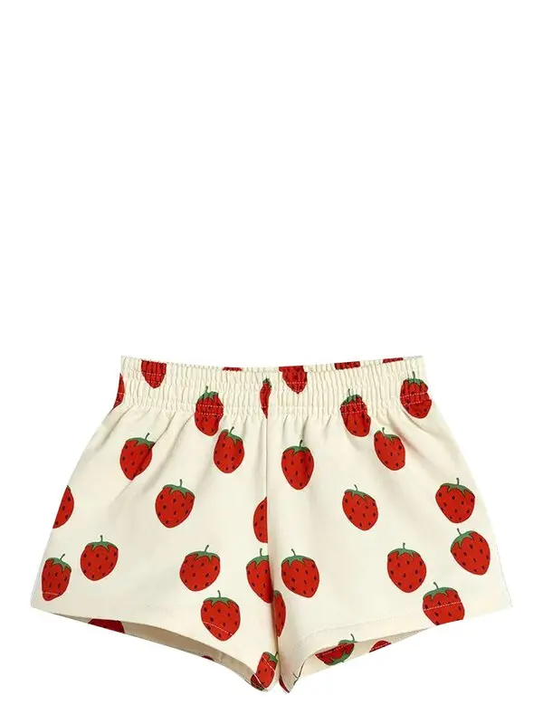 MINI RODINI Organic Cotton Strawberry Print Shorts - White