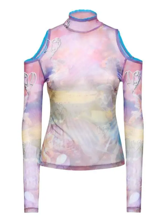 Andersson Bell Luna Mysterious Fairy Print" Mesh Top With Cutout Shoulders - Multi-color