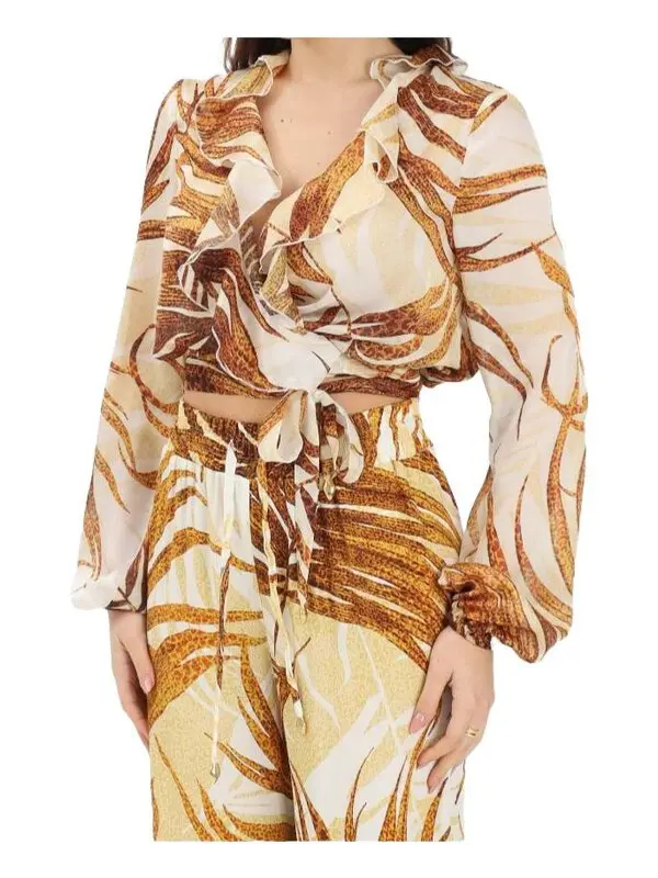 Just Cavalli Blouse With Stylised Leaf Print - Beige