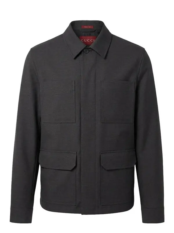 Gucci Sevedge Detailed Long-sleeved Jacket - Dark Gray