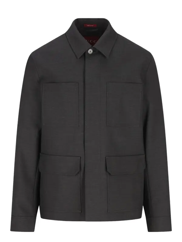 Gucci Sevedge Detailed Long-sleeved Jacket - Dark Gray
