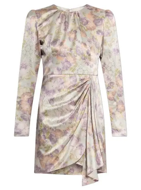 Alessandra Rich Floral Motif Pleated Dress - Light Blue Violet