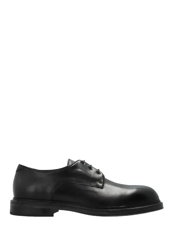 Emporio Armani Round Toe Lace-up Derby Shoes - Black