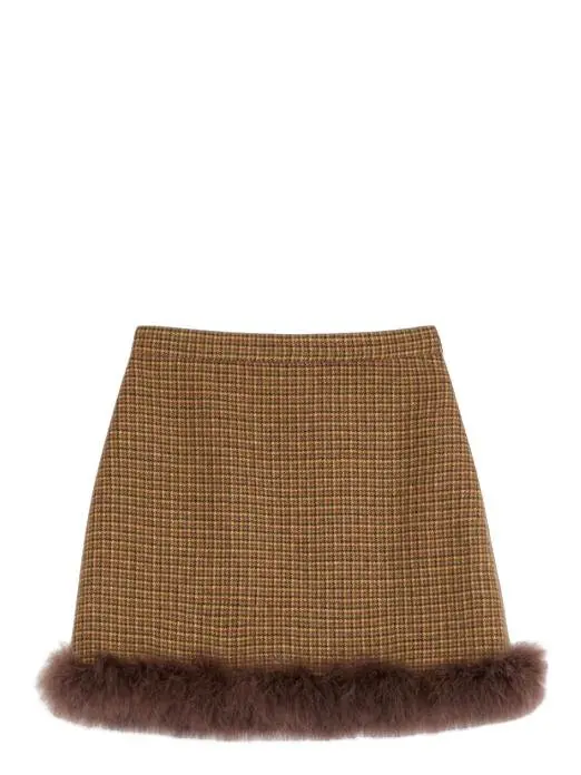 Valentino Garavani Checked Mini Skirt With Feather Trim - Brown