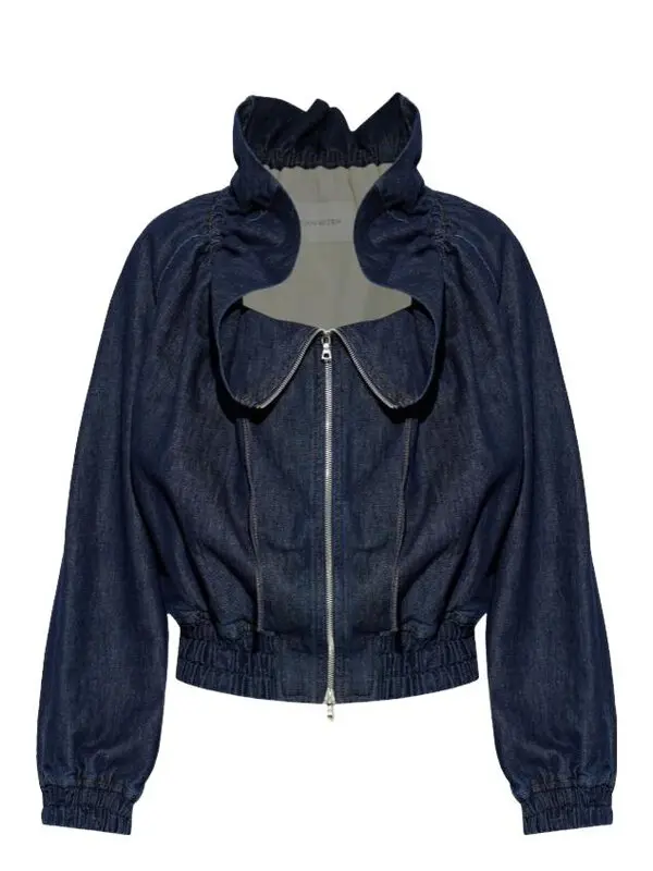 Dries Van Noten Denim Ruffled Cocoon Jacket - Black