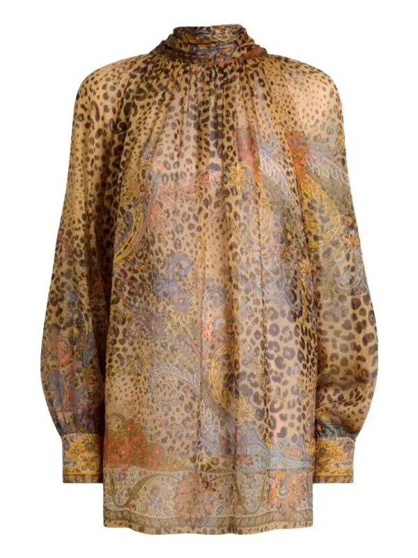 Etro Long Sleeve Animal And Paisley Print Blouse - Brown