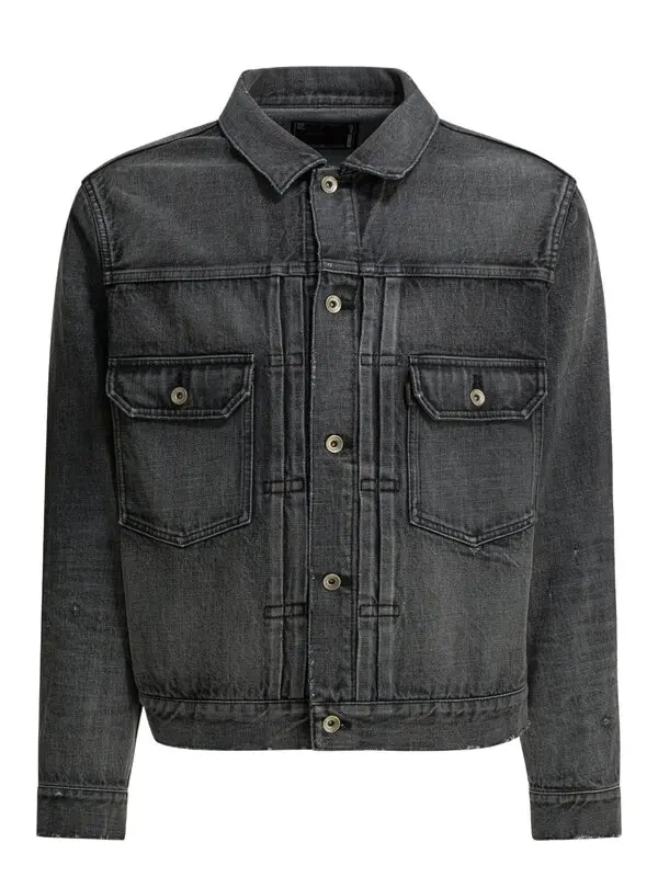 Sacai Checked Cuff Denim Jacket - Black