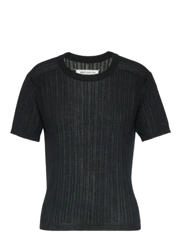 MAISON MARGIELA Ribbed Crew Neck Short Sleeve Top - Black