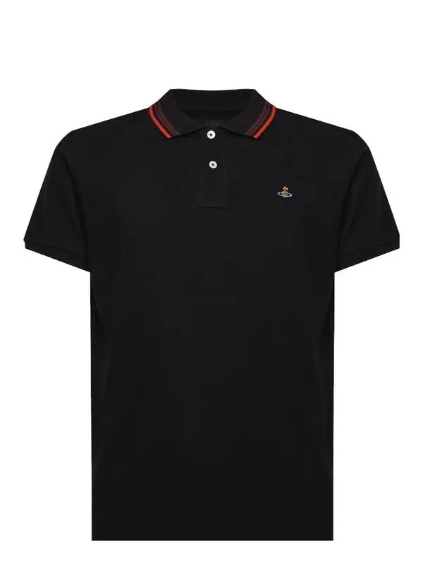 VIVIENNE WESTWOOD Logo Embroidered Short Sleeve Polo Shirt - Black