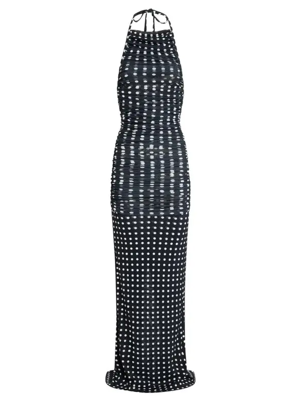 PATOU Halterneck Polka Dot Maxi Dress - Black