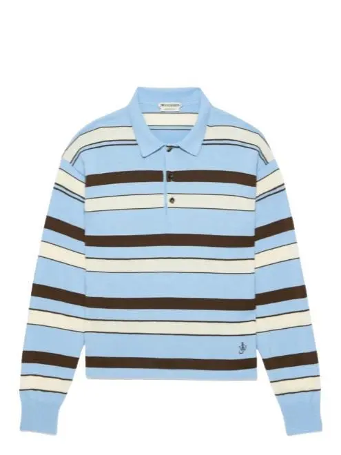 J.W.ANDERSON Jw Anderson Knitted Striped Rugby Polo Top - Fog Blue
