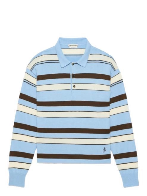 J.W.ANDERSON Jw Anderson Knitted Striped Rugby Polo Top - Fog Blue