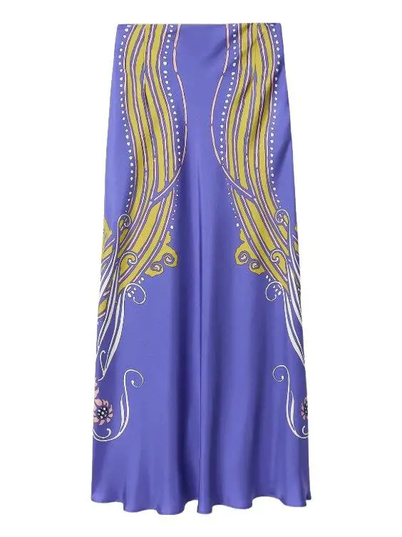 La DoubleJ Atlantis Print Silk Maxi Skirt - Purple Peach