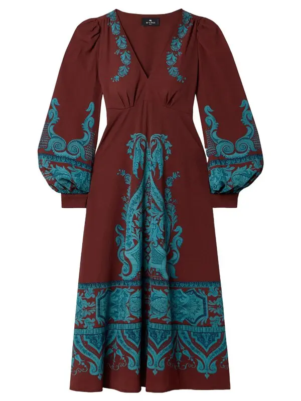 Etro Printed Crepe Midi Dress - Red