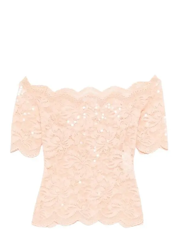 Rabanne Off-shoulder Sequined Lace Top - Nude