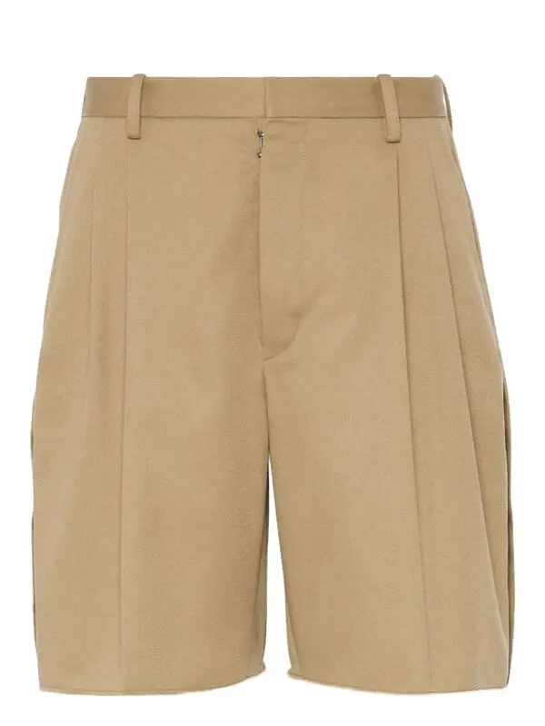 MAISON MARGIELA Tailored Cotton Shorts With Pleated Front And Raw Cut Hem - Pink Beige