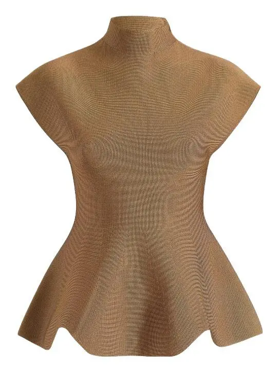 Khaite Andra Peplum Knit Top - Carob