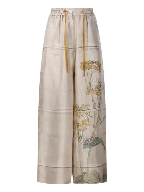 PIERRE-LOUIS MASCIA Wide Leg Floral Print Trousers - Naturale
