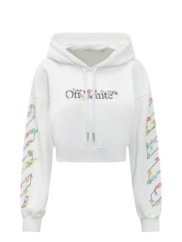 Off-White Logo Printed Drawstring Hoodie - White