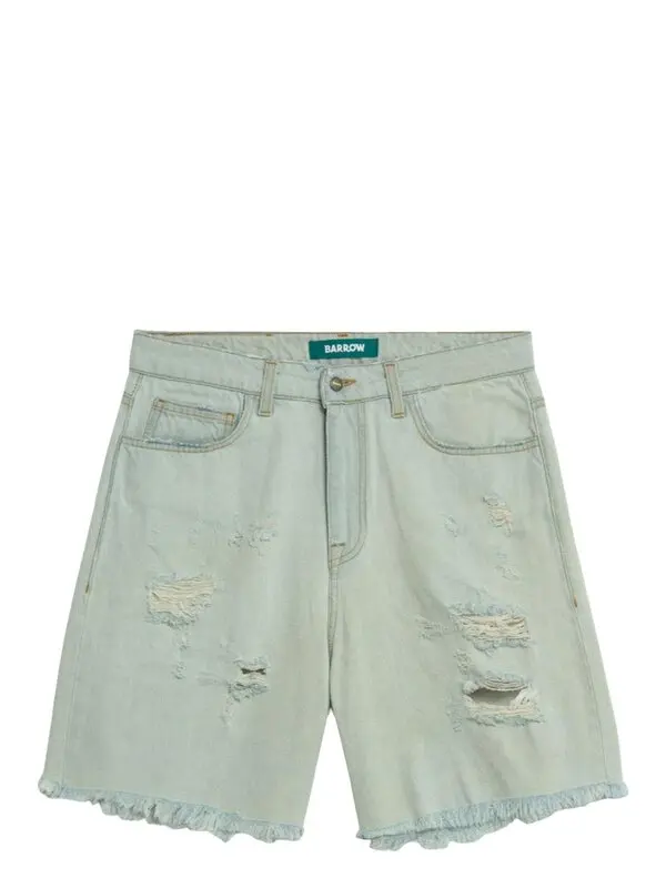BARROW Distressed Frayed Hem Denim Shorts - Gray