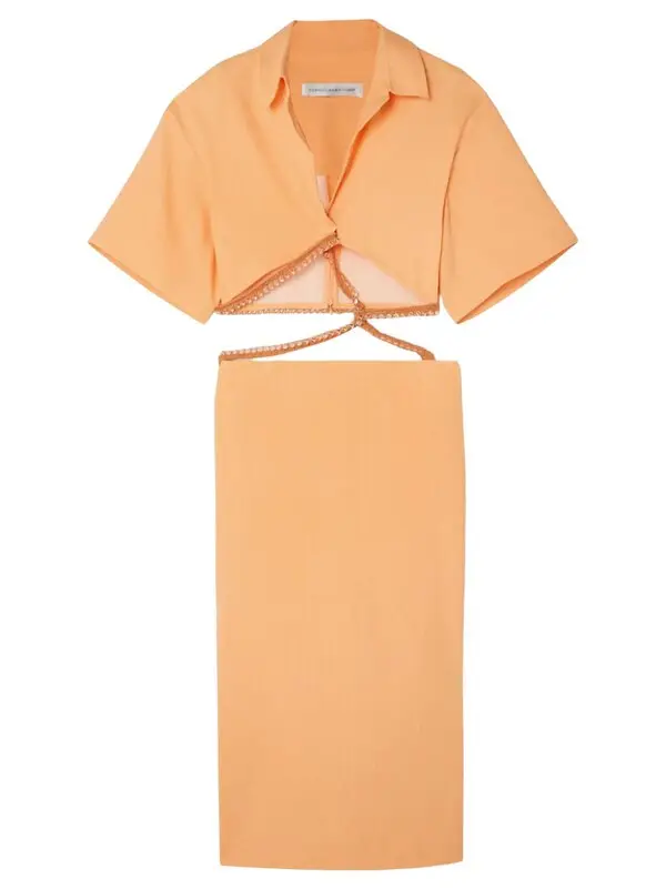Christopher Esber Openwork Beaded Shirt Dress - Peach
