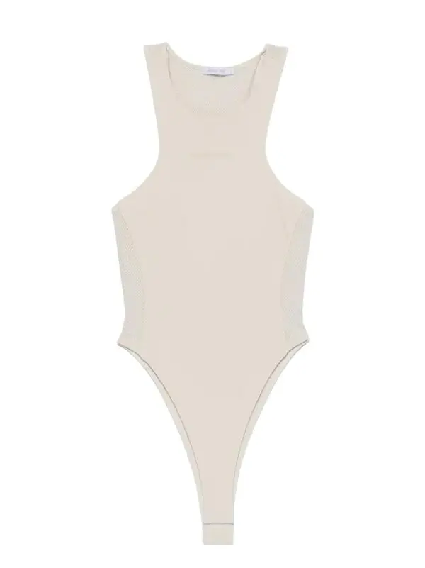 Patrizia Pepe Sleeveless Mesh Panel Bodysuit - Warm Ivory