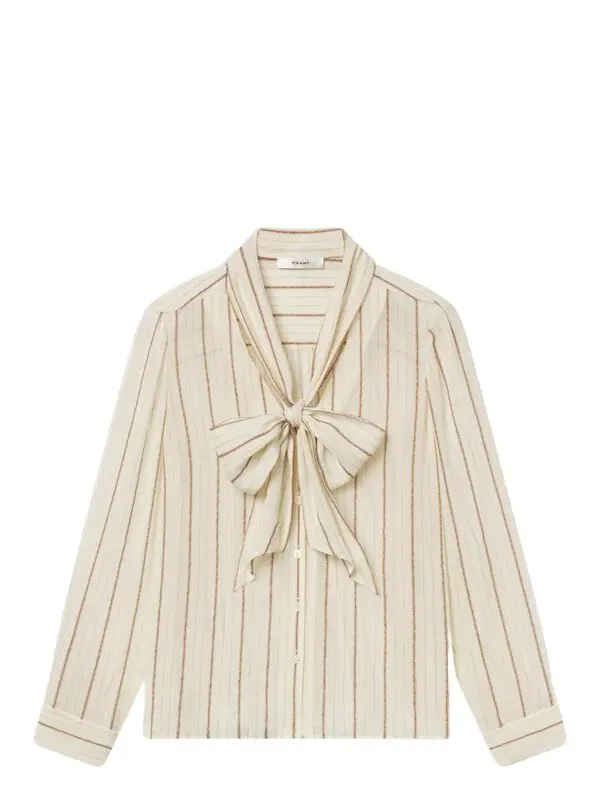 FRAME Striped Long-sleeved Shirt With Tie Detail - Nude