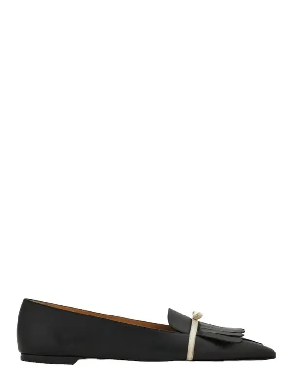 FERRAGAMO Black Kid Leather Ballet Flats With Bow Detailing - Black And White