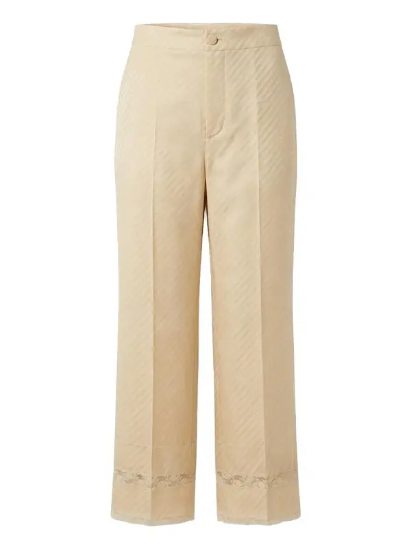 Gucci Diagonal Gg Jacquard Pants With Lace Trim - Light Beige
