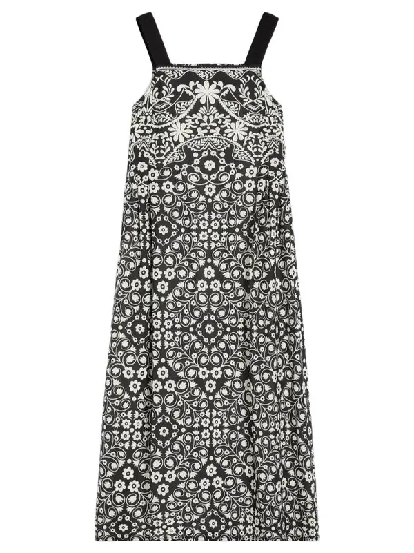 Max Mara Sleeveless Floral Print Midi Dress - Black