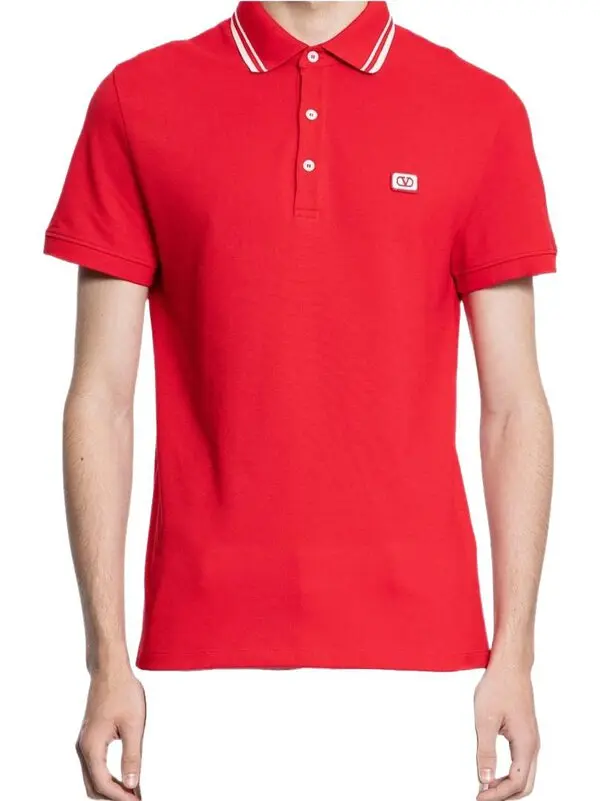 Valentino Garavani Logo Plaque Short-sleeved Polo Shirt - Red