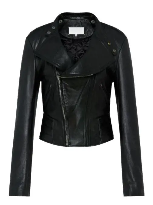 MAISON MARGIELA Folded Collar Leather Jacket - Black