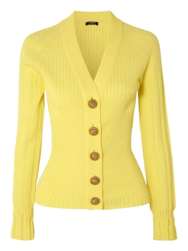 Balmain V-neck Button-down Cardigan - Yellow