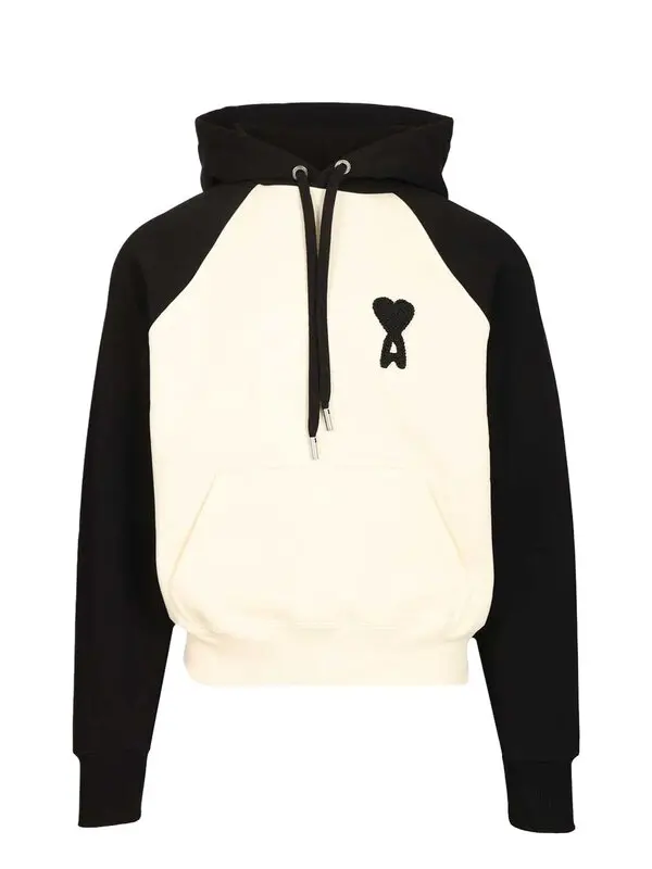 Ami Logo Embroidered Drawstring Hoodie - White