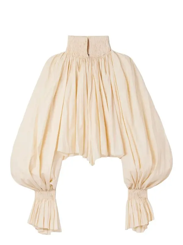 Khaite Durer Smocked Puff-sleeve Top - Cream