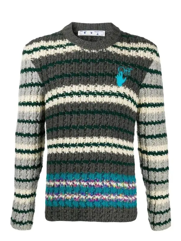 Off-White Horizontal Stripe Ribbed Jumper - Black