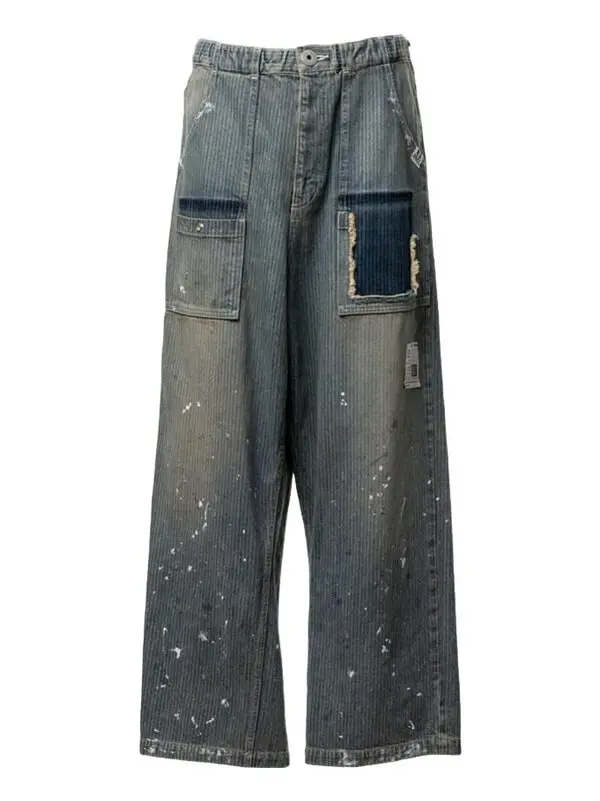 Mihara Yasuhiro Vintage-processed Stripe Denim Bush Pants - Indigo