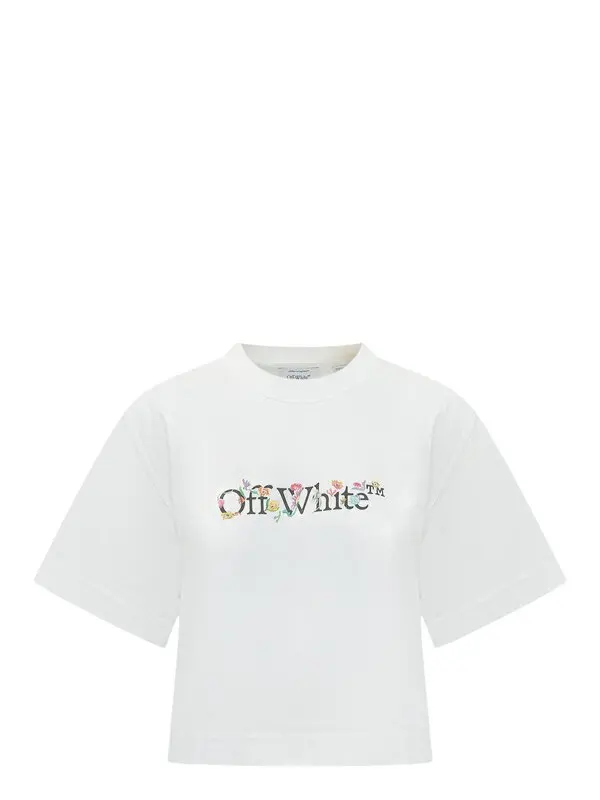 Off-White Bookish Glowing Flower" Crop T-shirt - White